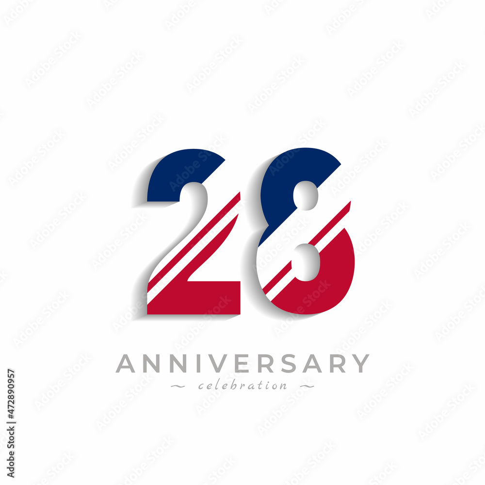 28 Year Anniversary Celebration with White Slash in Red and Blue ...