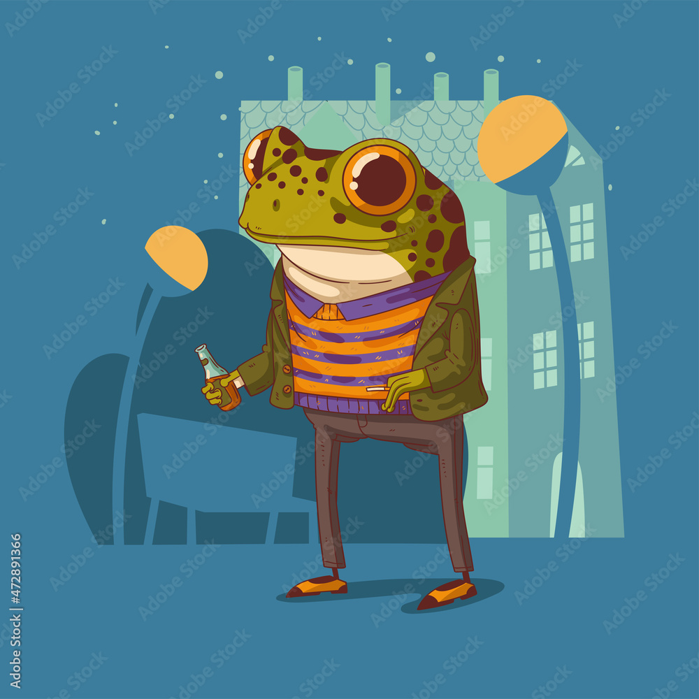 Vetor de Cartoon vector illustration of humanized frog chilling in the ...