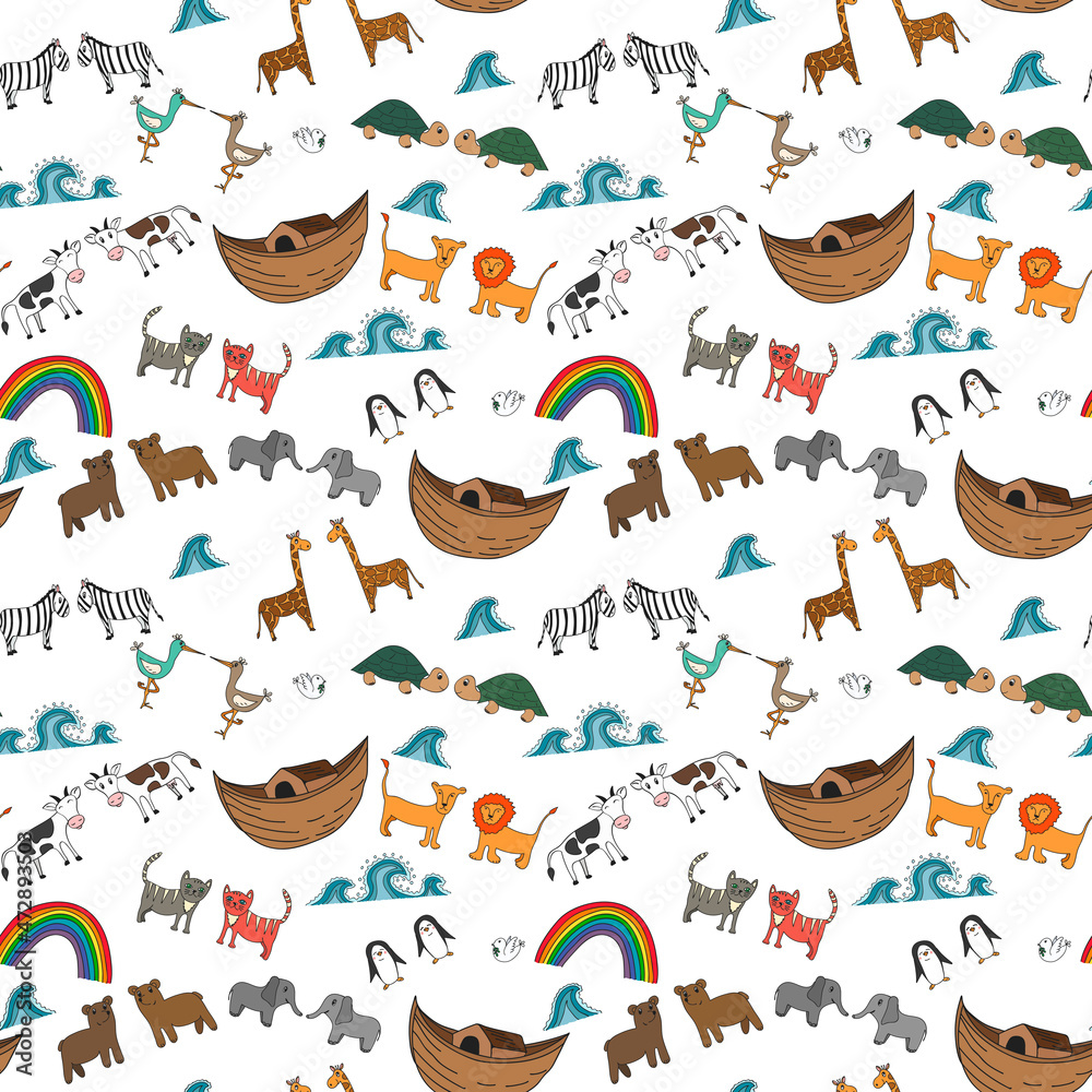 Vector seamless pattern with Noah's Ark concept, Bible story for kids ...