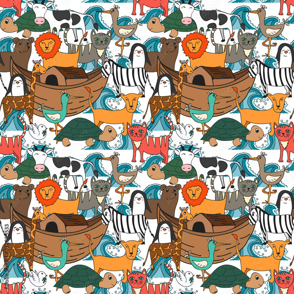 Vector seamless pattern with Noah's Ark concept, Bible story for kids ...