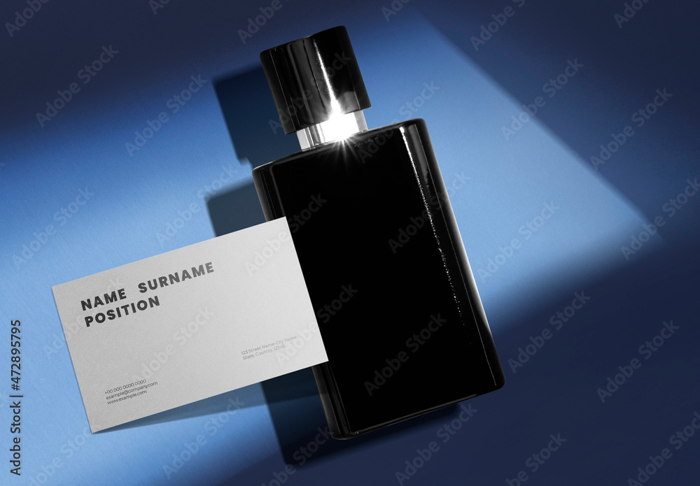 Business Card Mockup with Perfume Bottle Stock Template | Adobe Stock