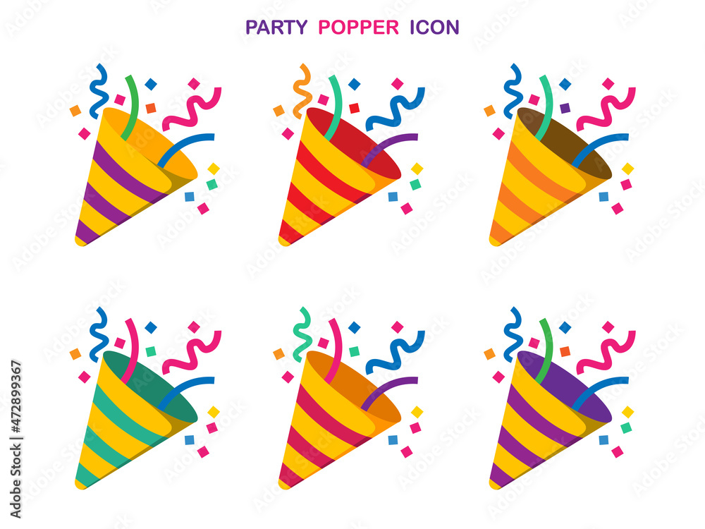 Party popper icons in different colors.Confetti logo,congratulate and ...