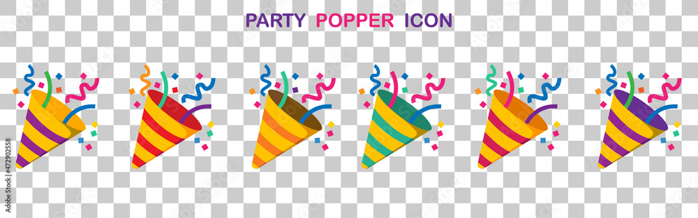 Party popper icons in different colors.Confetti logo,congratulate and ...