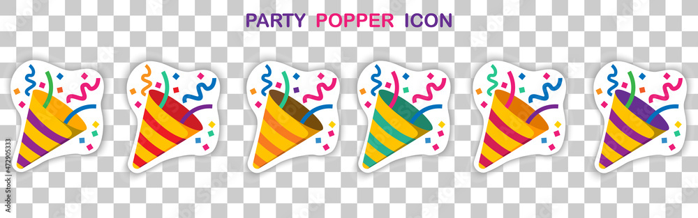 Party popper stickers in different colors.Confetti logo,congratulate ...