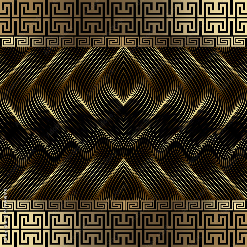 Gold 3d borders seamless pattern. Ornamental greek style vector ...