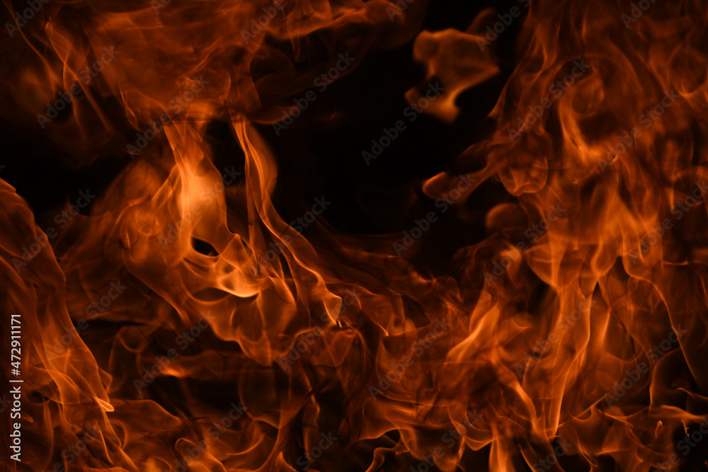 Fire flame isolate on black background. Burn flames, abstract texture ...