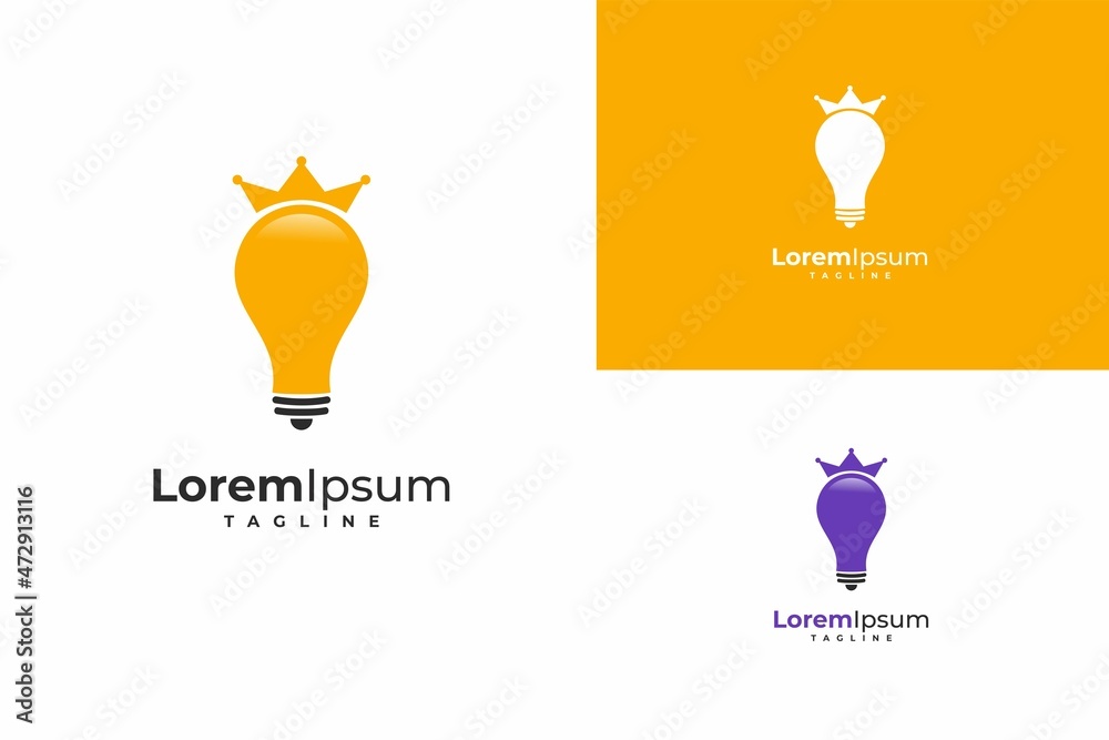 king lamp logo design concept light blub with crown logo on isolated ...