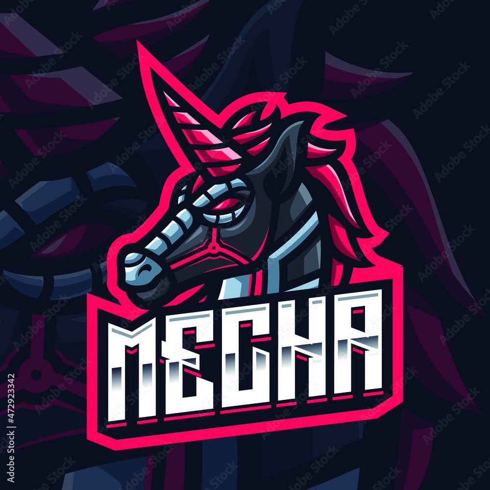 Mecha Unicorn Mascot Gaming Logo Template Stock Vector | Adobe Stock