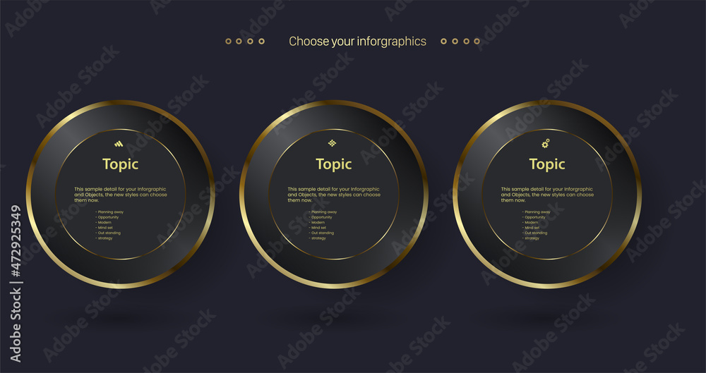 Luxury Golden multipurpose Infographic design template with three ...