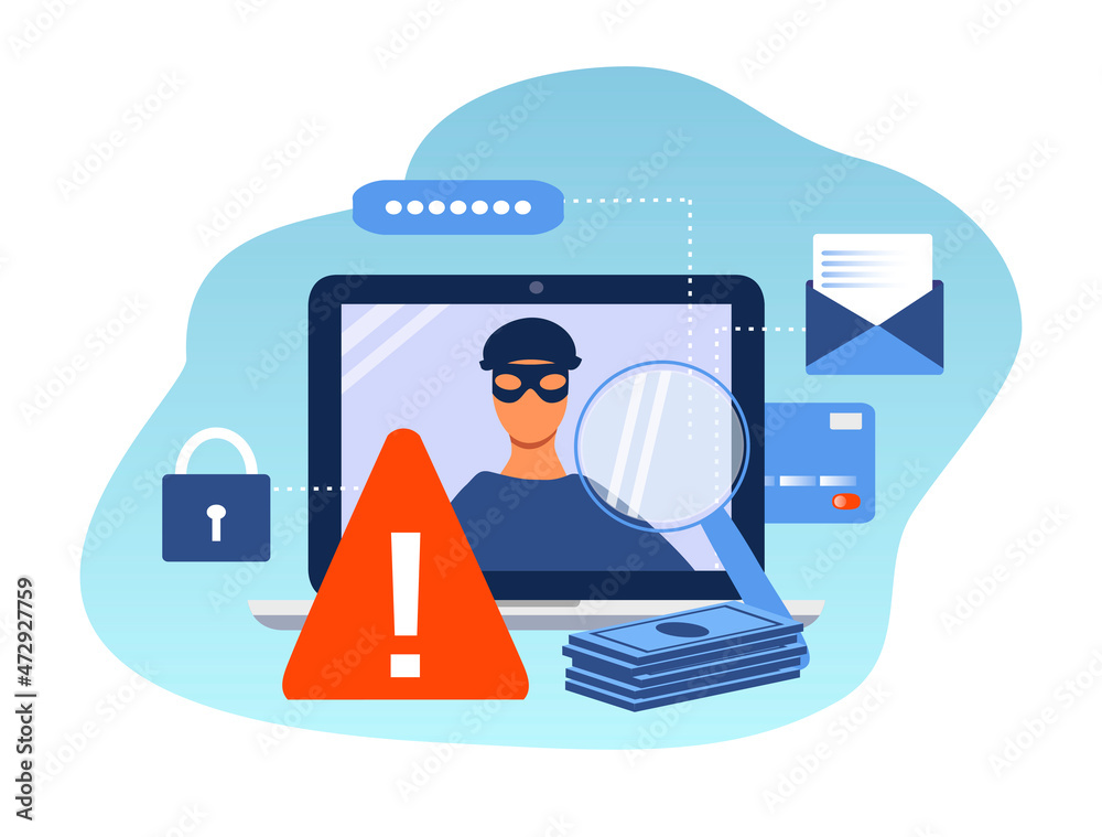 vector illustration on the topic of online fraud, cyber security ...