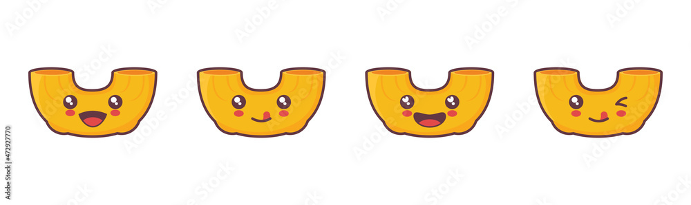 cute macaroni cartoon mascot vector illustration, with different facial ...