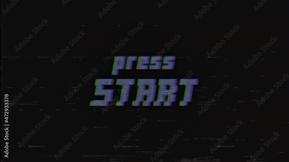 press START retro VHS TV screen with glitch effect. Looped glitch ...