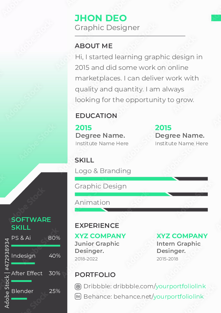 resume vector template minimalistic creative style CV for graphic ...