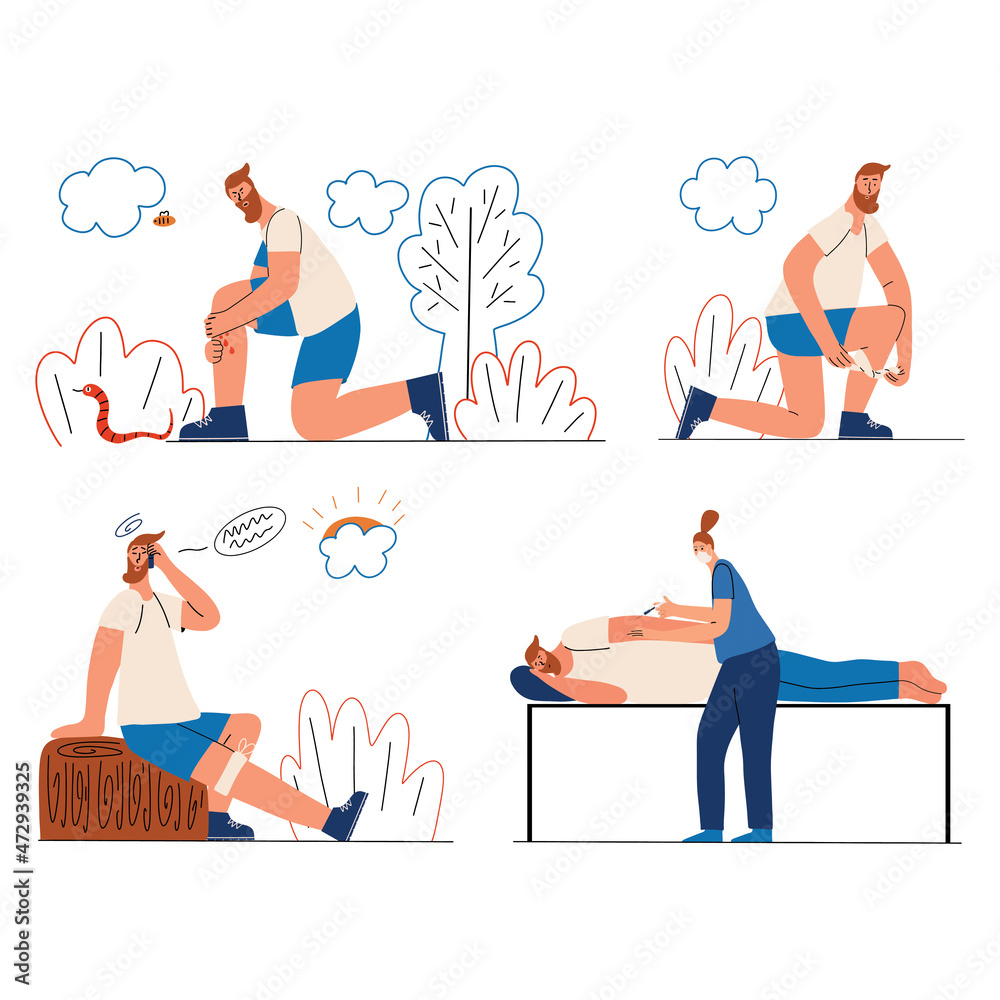 First aid for a venomous snake bite. A man takes action for his health ...