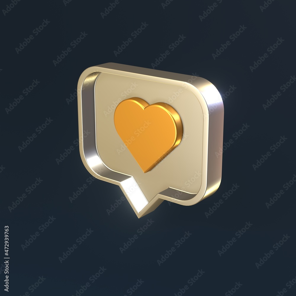 Gold heart symbol in a rectangular silver pin. Social media ...