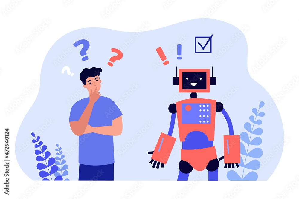 Artificial intelligence vs human in thinking work process. Robot ...