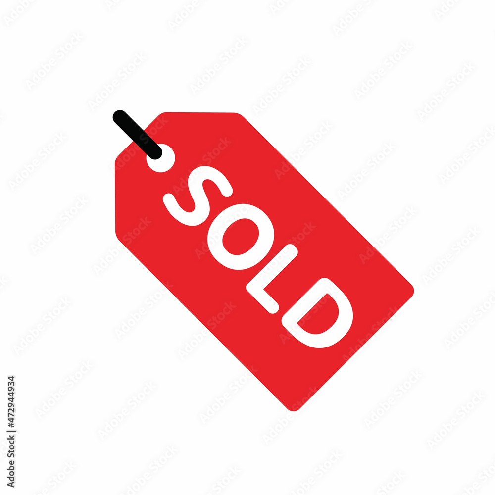 Single red sold out tag icon, simple round shopping sale label flat ...