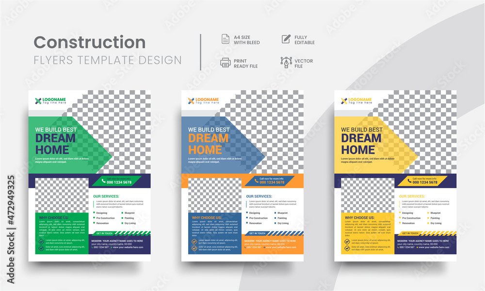 Modern Construction Business Flyer Design Background. Creative ...