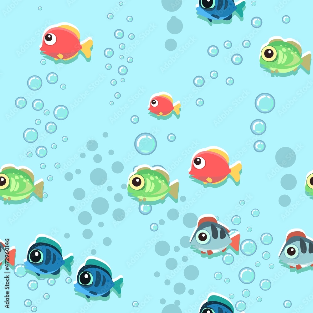 Funny funny fish. The bottom of the reservoir. Sea ocean. Bubbles ...