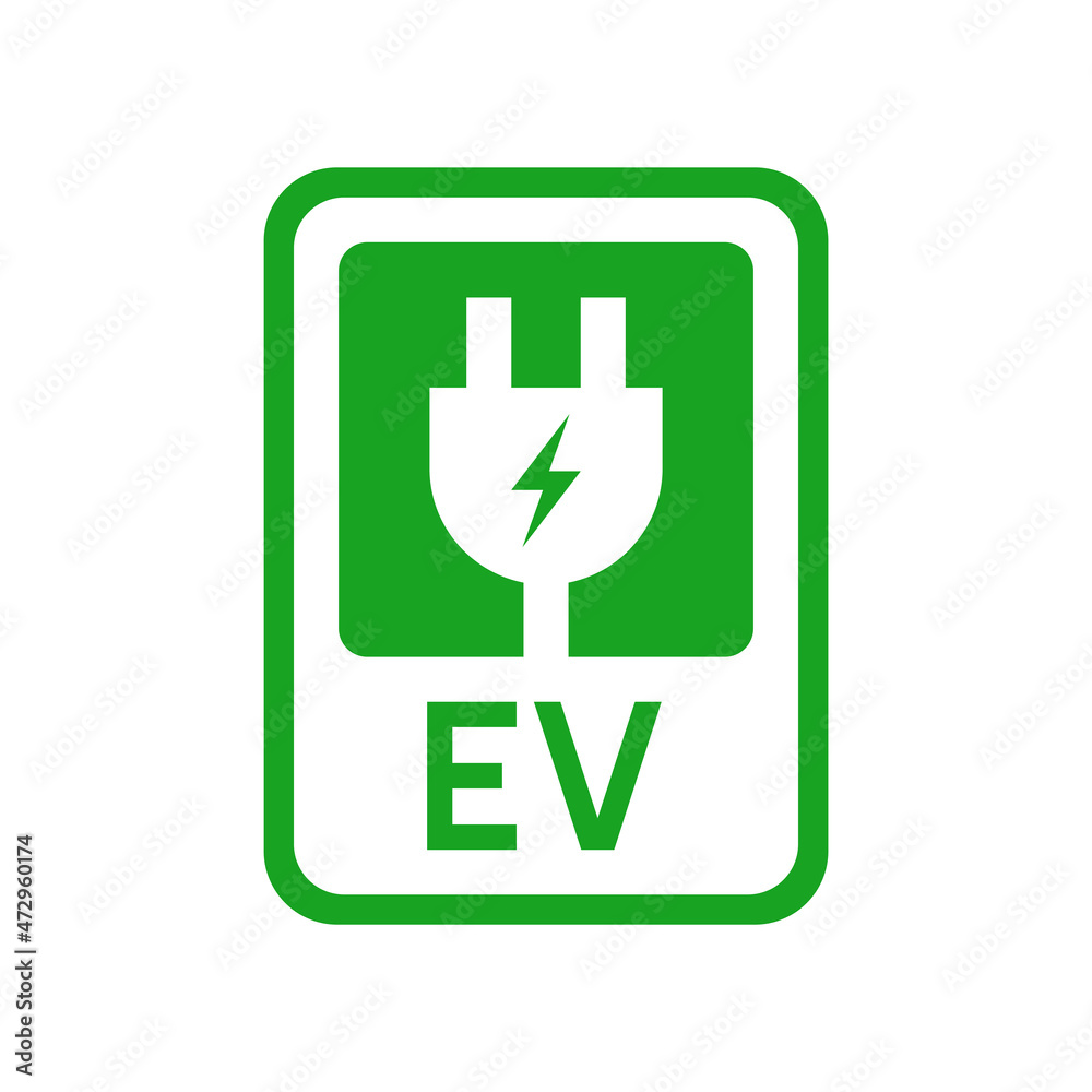 EV with plug icon, Electric vehicle parking and charging station sign ...