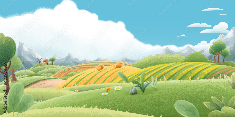 natural landscape illustrated background Stock Vector | Adobe Stock
