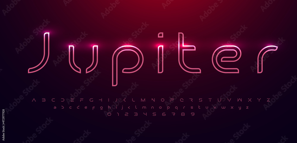 Space font alphabet letters. Outline linear contour typography. Techno ...