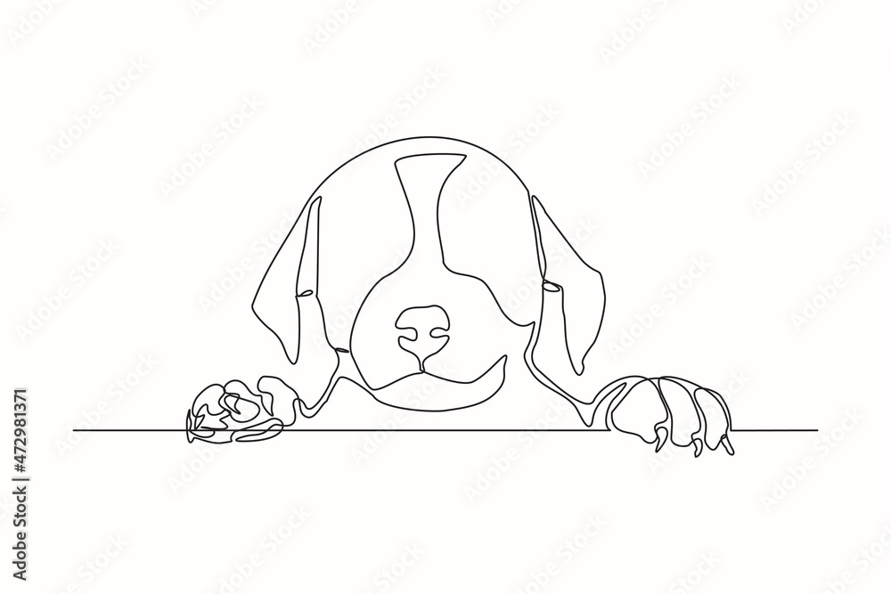 Continuous line drawing of happy pet dog portrait. Single one line art ...