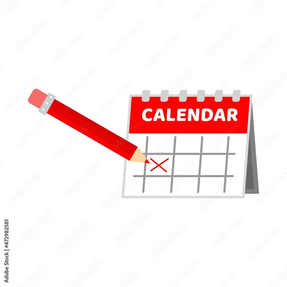 red calendar time schedule cartoon doodle flat design style vector ...