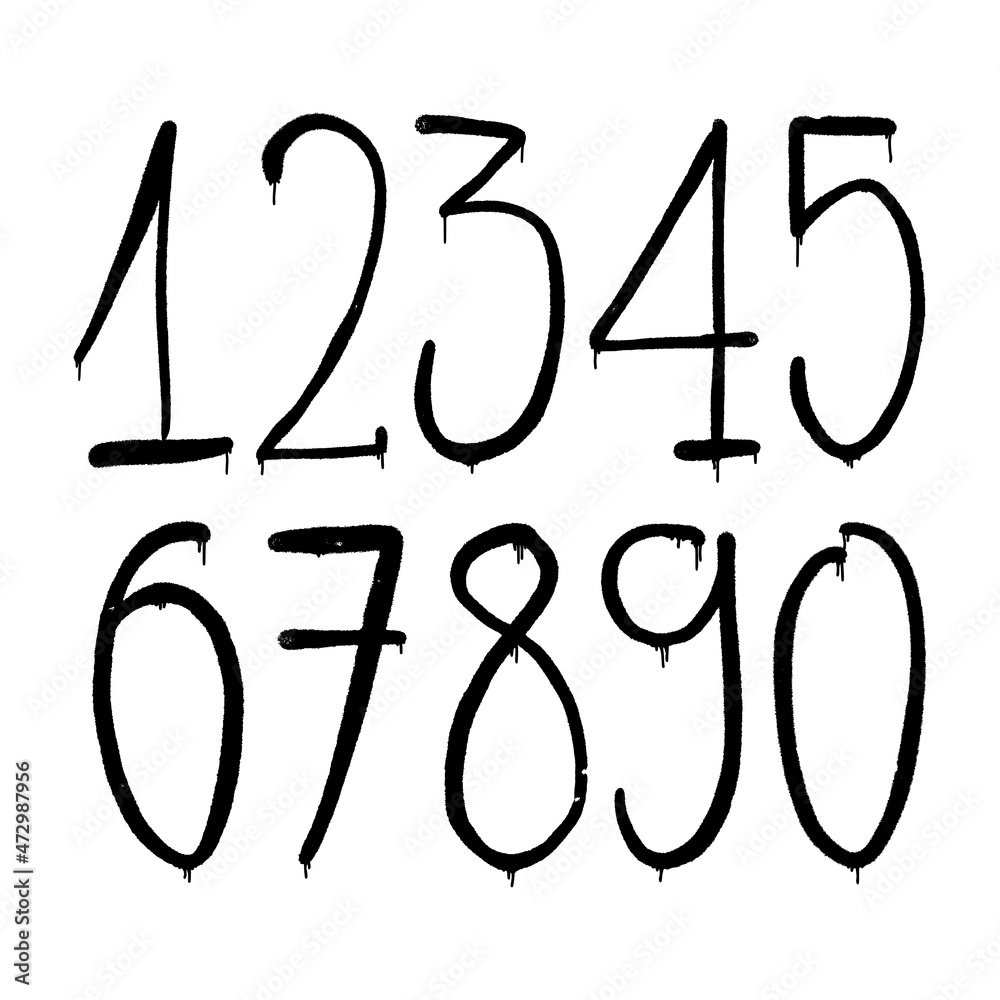 graffiti numbers. set of numbers in the style of graffiti spray paint ...