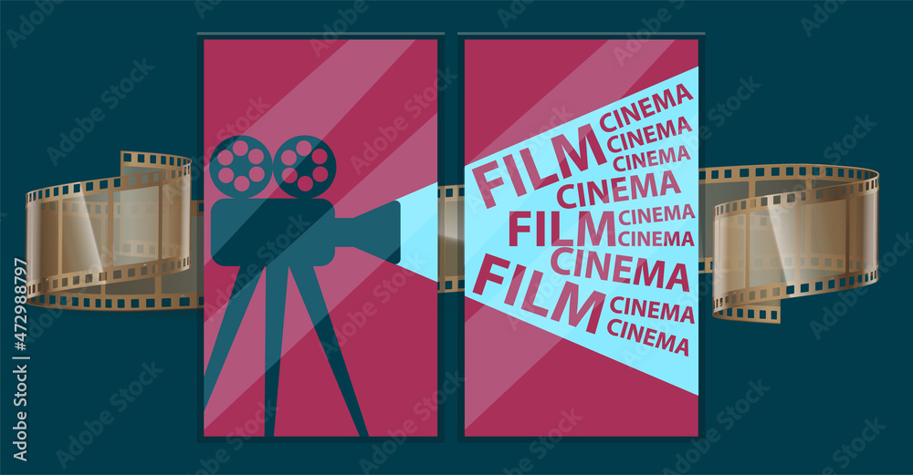 Retro movie projector with abstract light rays. Analog device cinema ...