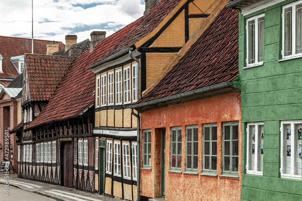 Port town with beautiful buildings in Holbaek, Denmark Stock Photo ...