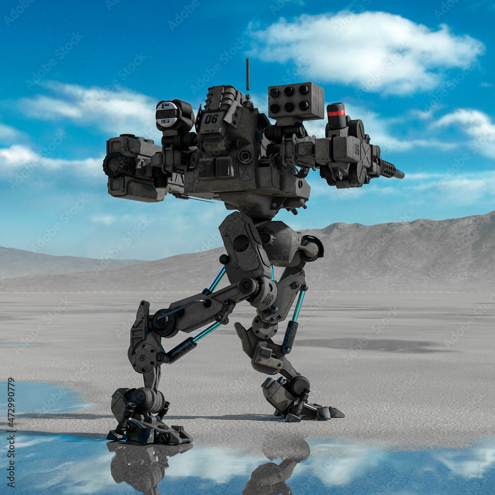 combat mech on desert after rain rear view Stock Illustration | Adobe Stock