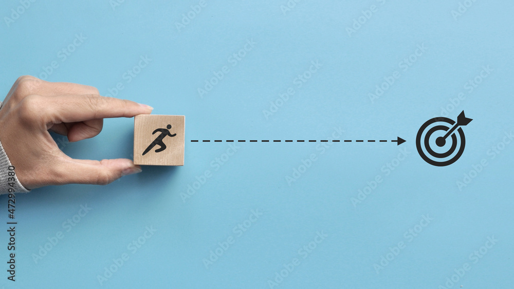 Drawing of a man running towards the goal. A symbol of purposeful ...