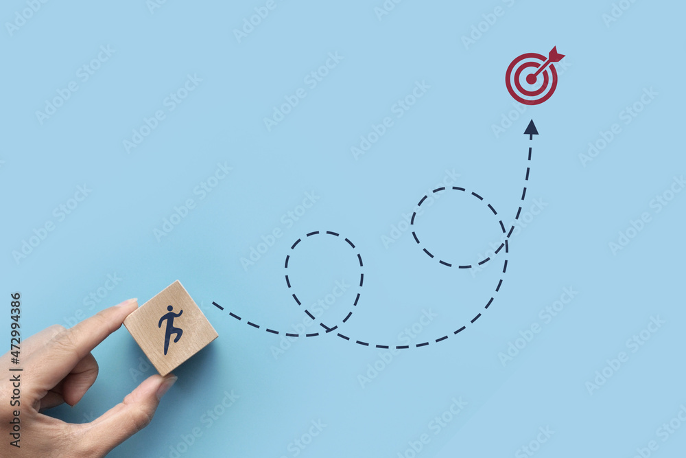 Drawing of a man running towards the goal. A symbol of purposeful ...