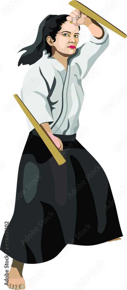 Kobudo Tonfa Girl Japanese Martial Art Stock Vector | Adobe Stock