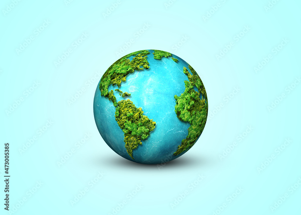 Green World Map- 3D tree or forest shape of world map isolated on white ...