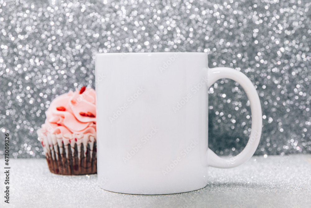 Mock up with white blank coffee mug and cupcake perfect for your own ...