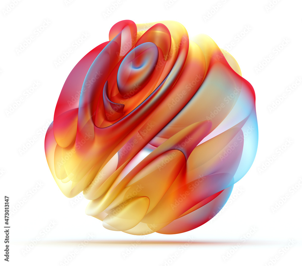 3d render of abstract art 3d ball or sphere in organic curve round wavy ...