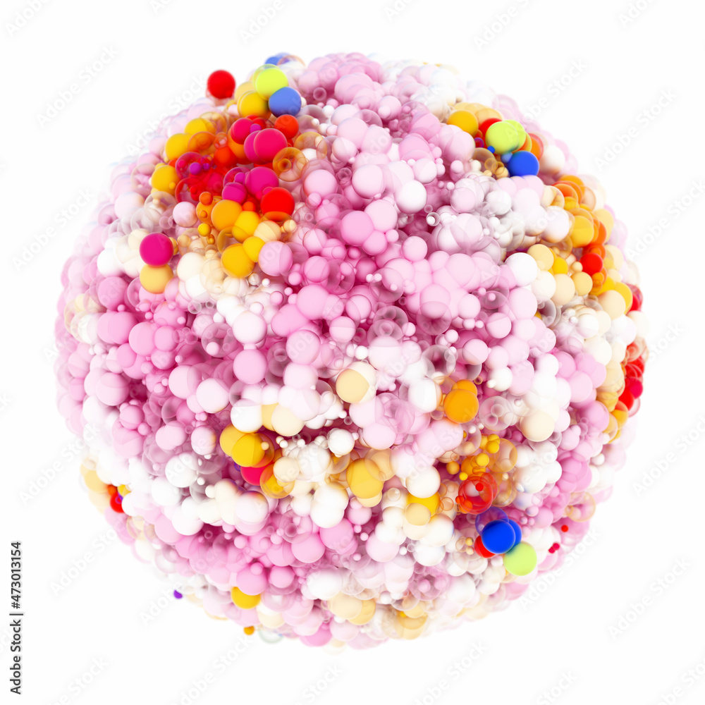 3d render of abstract festive 3d big sphere based on small balls ...