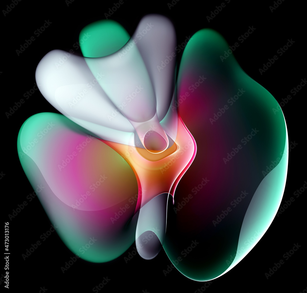 3d render of abstract art with surreal alien flower in curve wavy ...