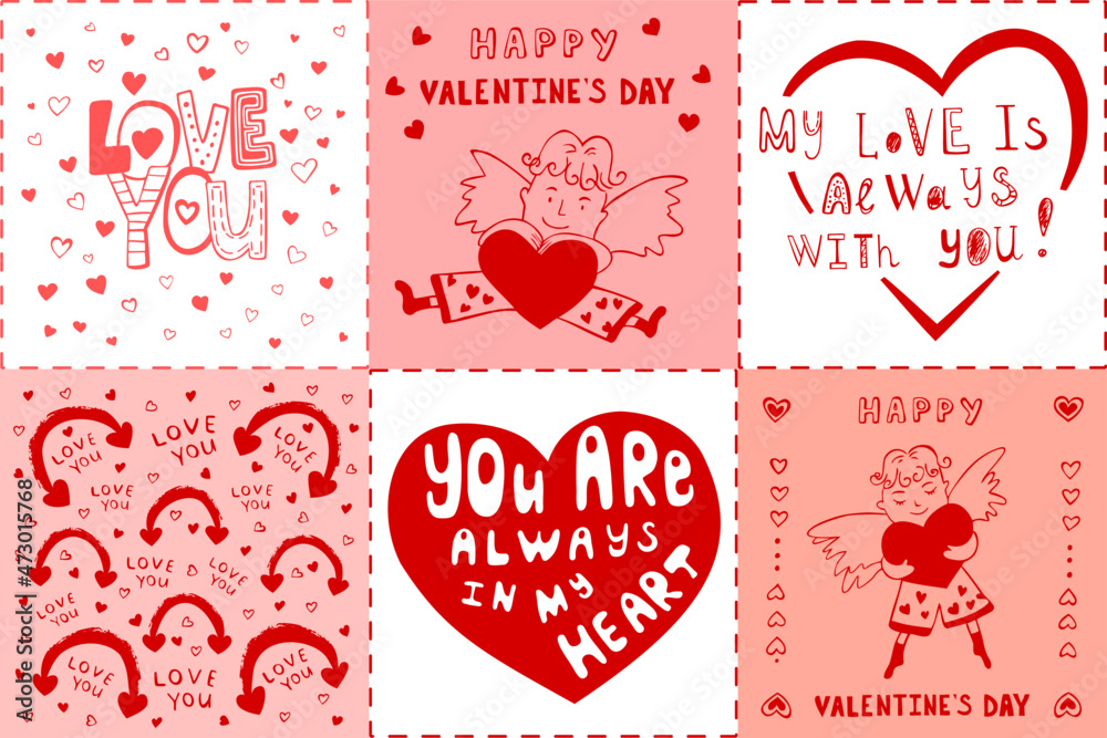 Vector pattern for Valentine's day. Lettering "I love you". Cupid ...