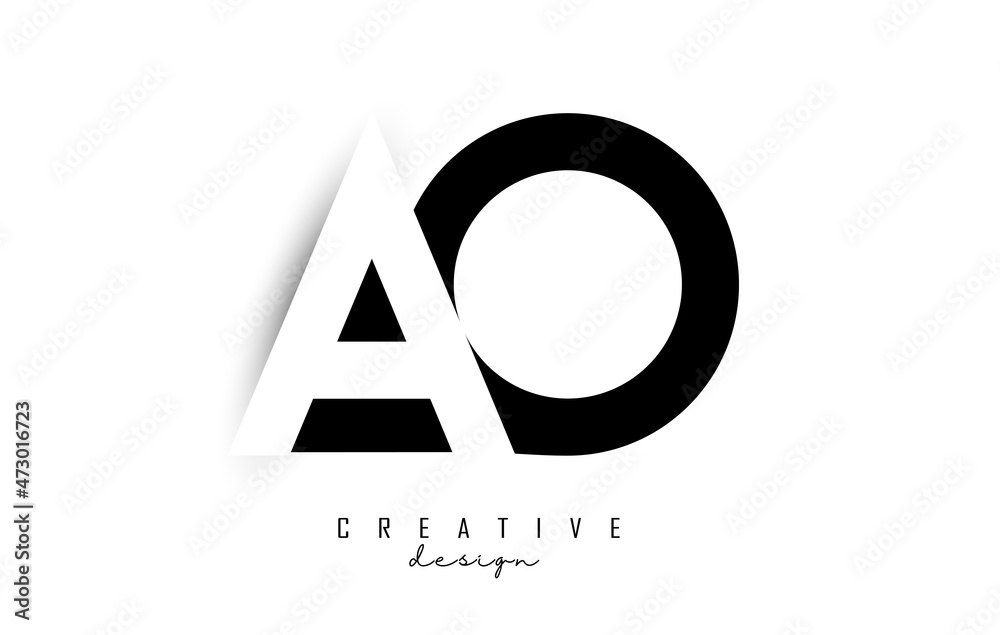 Letters AO Logo with black and white negative space design. Letters A ...