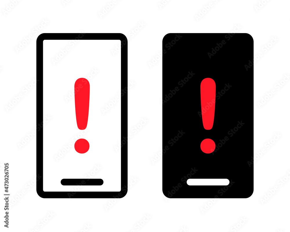 Mobile phone alert warning notification. Smartphone with exclamation ...