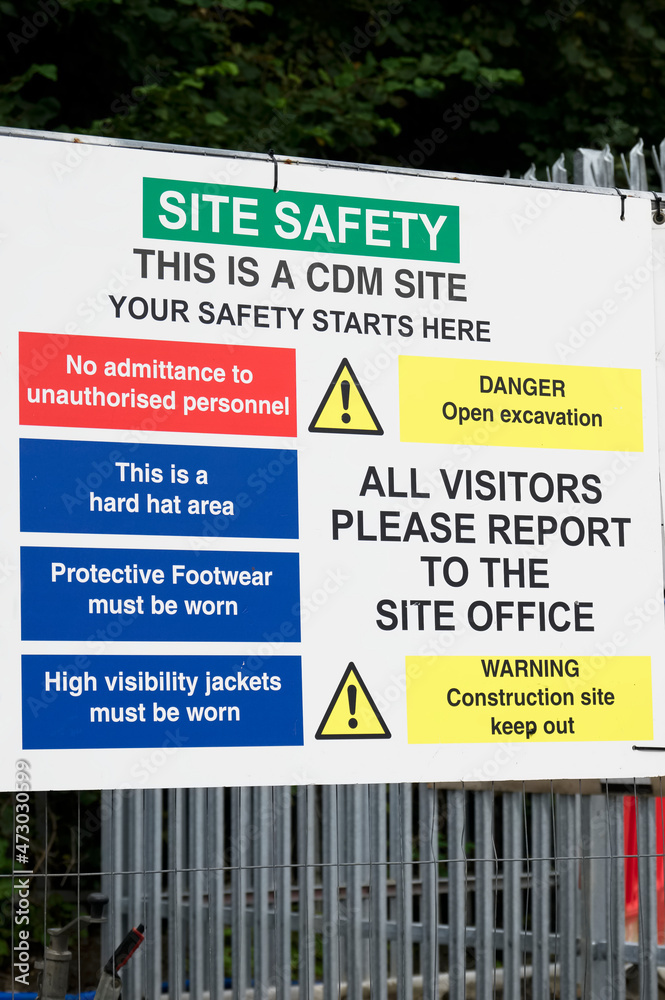 Construction site health and safety message rules sign board signage on ...