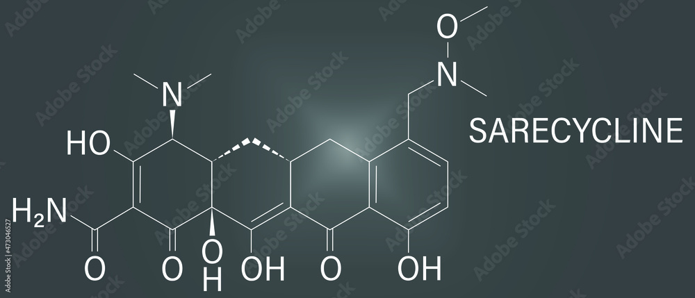 Sarecycline antibiotic drug molecule, tetracycline class. Skeletal ...