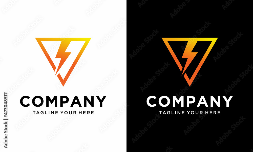 Electric voltage lightning logo inside triangle shape icon symbol for ...
