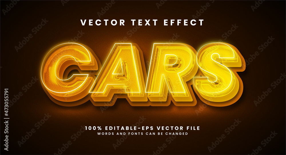 Cars 3D text effect. Editable text style effect with glow light theme ...
