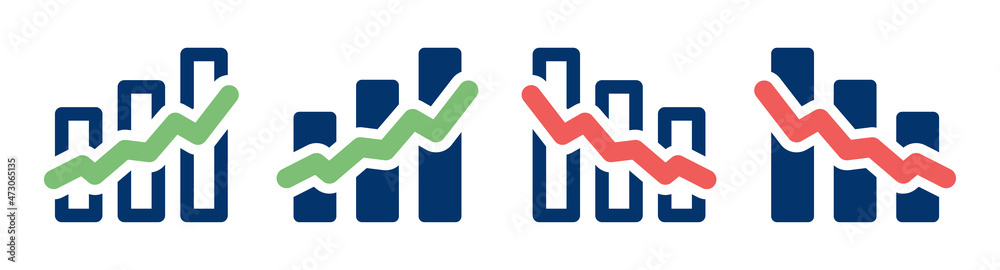 Rising and falling chart with arrow icon. Increase and decrease graph ...