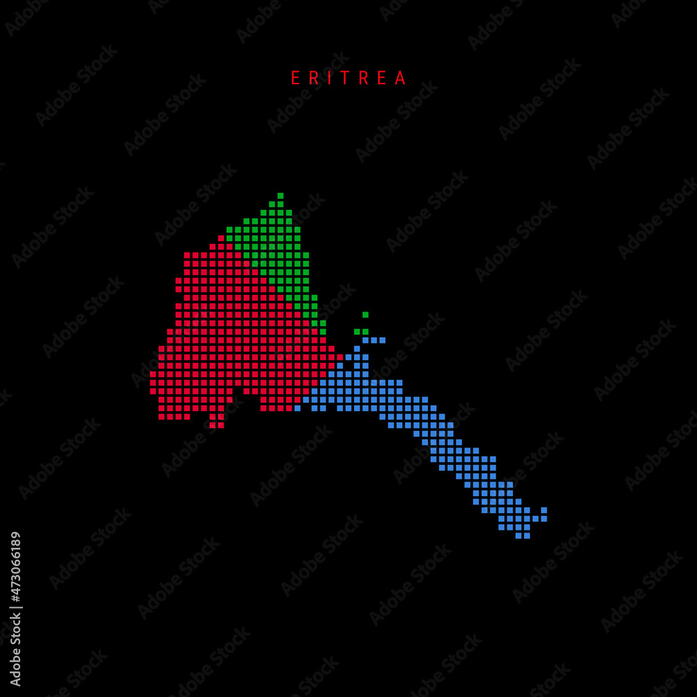Square dots pattern map of Eritrea. Eritrean dotted pixel map with national flag colors isolated ...