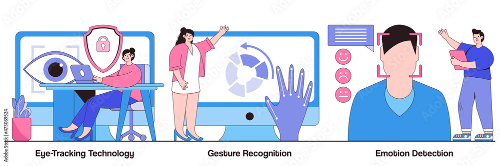 Eye Tracking Technology Gesture Recognition Emotion Detection Concept With Tiny People Modern